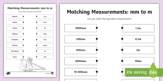 👉 Matching Measurements mm to m Activity Sheet