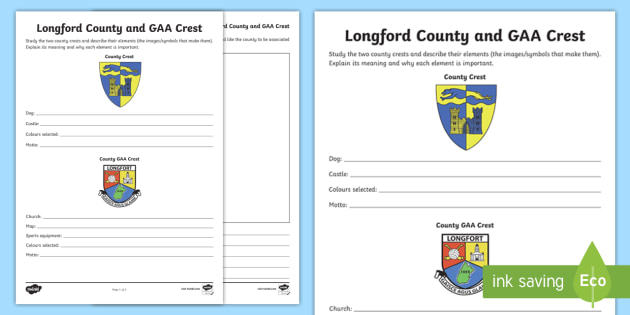 Longford County and GAA Crest Worksheet / Worksheet-Irish