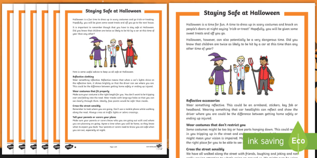 Staying Safe at Halloween Differentiated Reading Comprehension Activity