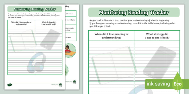 Monitoring Reading Tracker Template | Reading Comprehension