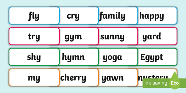 Different Pronunciations of the Letter 'y' Word Cards