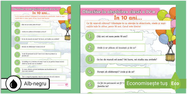 Scrierea obiectivelor pe 10 ani la absolvirea clasei a vi-a