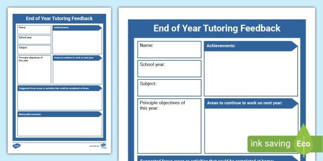 End of Year Tutoring Feedback (teacher made)