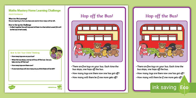 👉 Maths Mastery One Less Home Learning Challenge: Hop off the Bus!