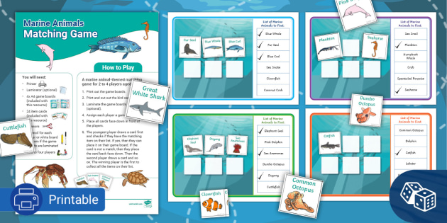 Sea Animals Matching Game (teacher made)