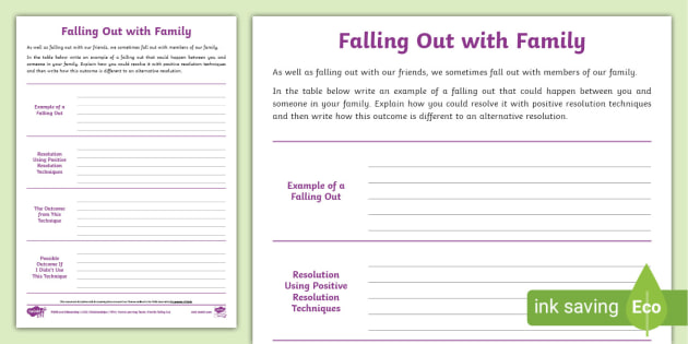 Falling Out with Family Activity Sheet (teacher made)