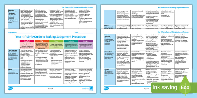 Year 4 Procedure Assessment Rubric/Guide to Making Judgement