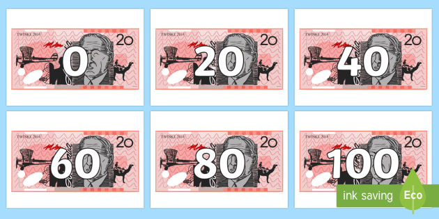 Counting in 20s on $20 Notes Display Numbers (teacher made)