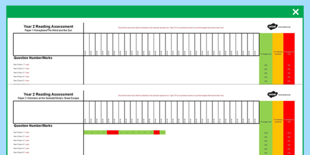 Year 2 Term 2 Reading Assessment Spreadsheet