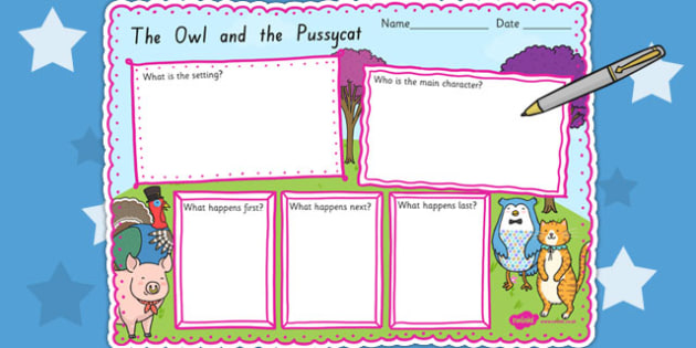 The Owl and The Pussycat Story Review Writing Frame - writing aid
