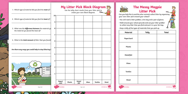 The Messy Magpie Litter Picking Tally and Block Diagram Activity Pack