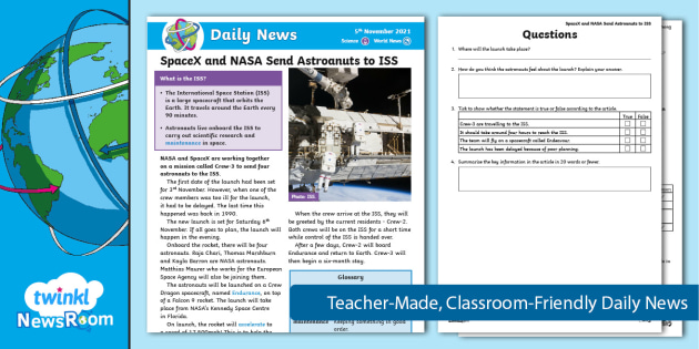 News Story for Children 7-9: SpaceX to Launch Crew-3 Mission