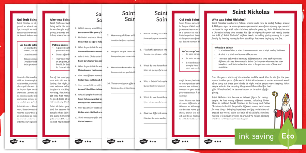 Saint Nicholas Differentiated Reading Comprehension Activity English/French