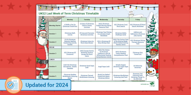 Christmas Timetables | twinkl.com.au