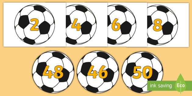 Numbers 0-50 on Footballs (Counting in 2s) Display Numbers
