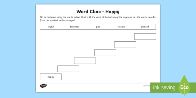 Word Cline for 'Happy' Worksheet (teacher made)