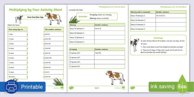 4 Times Table Activity Sheet | Multiplication Practise