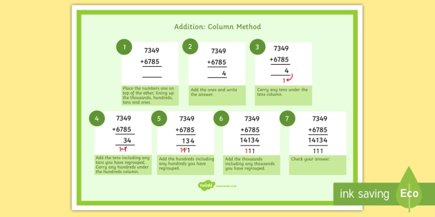 Addition of 4 Digit Numbers Display Poster (teacher made)