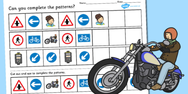 Road Safety Complete the Pattern Worksheet