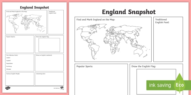 England Snapshot Worksheet (teacher made)