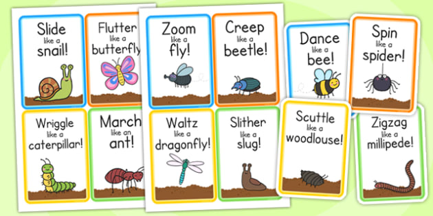 Minibeast Action Cards - minibeasts, games, game cards, pe