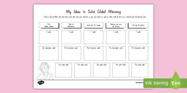 My Ideas to Solve Global Warming Worksheet (teacher made)