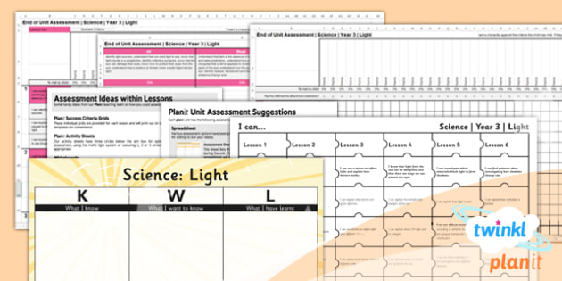 Science: Light Year 3 Unit Assessment Pack