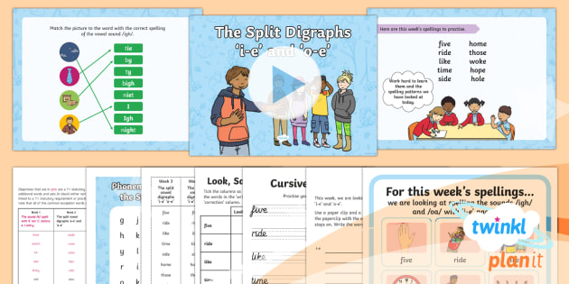 PlanIt Y1 Term 2B W3: Split Digraphs 'i-e' 'o-e' Spelling Pack