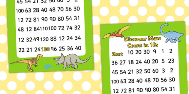 Dinosaur Counting in 10s Maze (teacher made)