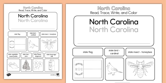 North Carolina Read, Trace, Write, and Color Activity