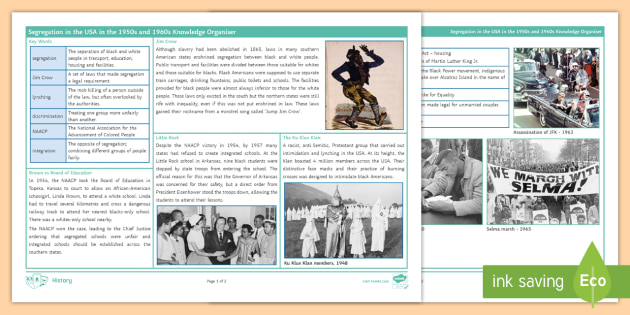 Segregation Knowledge Organiser (teacher made)