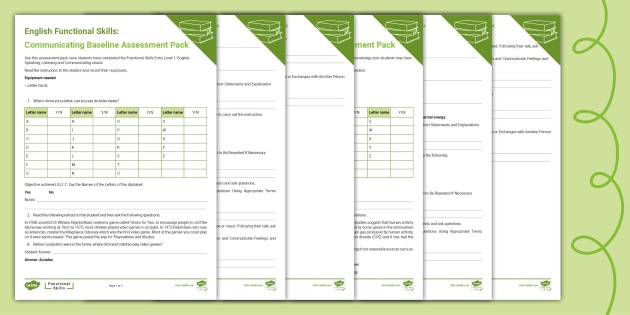 English Functional Skills: Communicating Assessment Pack (EL1.1 to EL1.7)