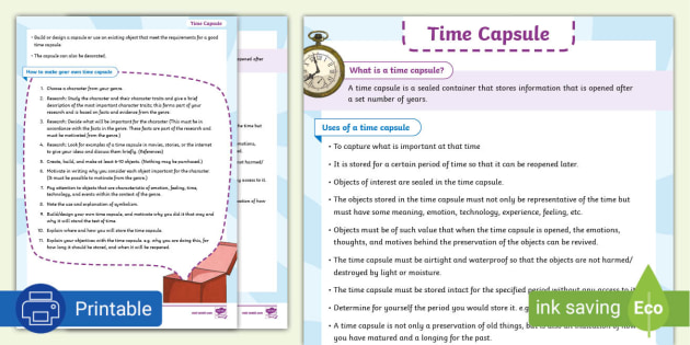 Time Capsule English Grade 9 Project (teacher made)