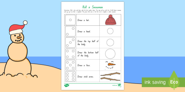 Roll and Draw a Snowman Worksheet / Worksheet