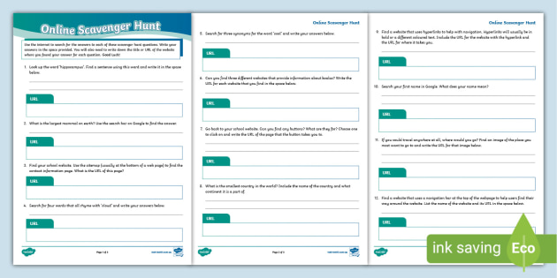 Working With Online Texts Scavenger Hunt worksheets
