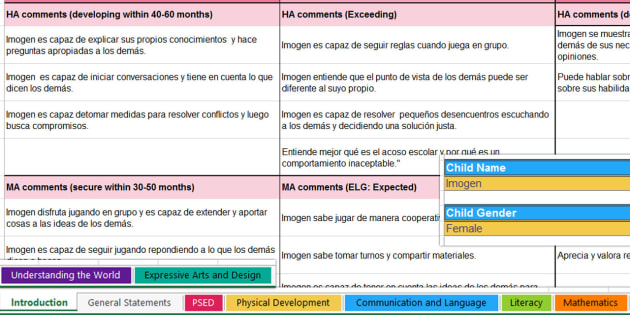 Writing Bank of Differentiated Statements EYFS Areas of Learning and ...