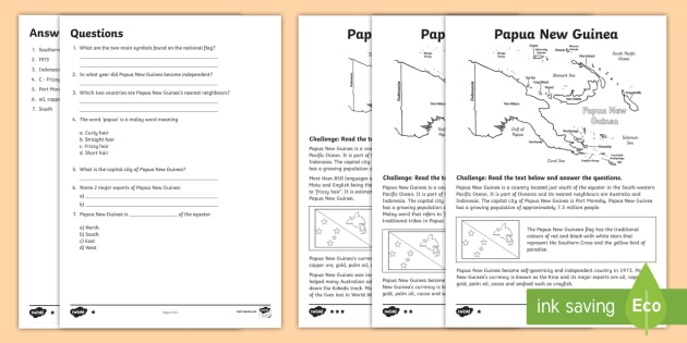 A Diverse and Connected World - Papua New Guinea Comprehension Worksheet