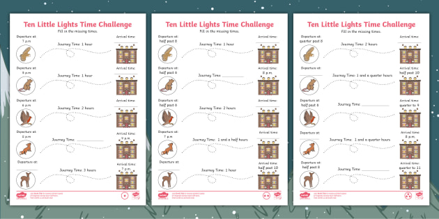 Ten Little Lights Time Challenge Differentiated Worksheet / Worksheets
