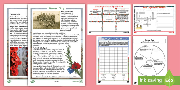 Anzac Day Reading Comprehension and Reflection Pack