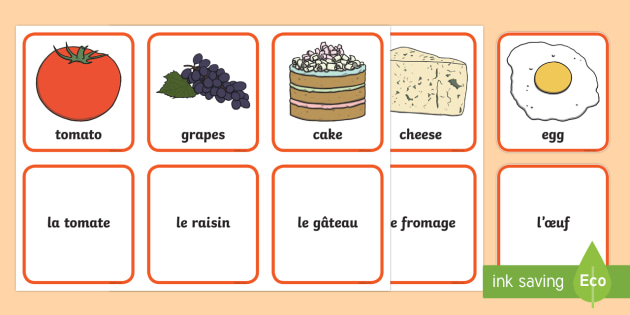 FREE French Food Vocabulary Flashcards Matching Cards Activity