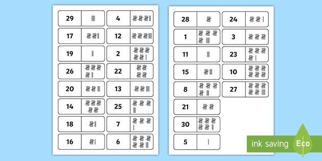 Tally Mark Dominoes to 30 (teacher made)