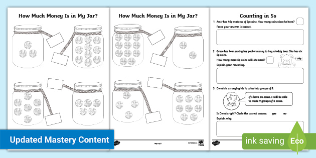 How Much Money Is in My Jar? Counting in 5s Differentiated Worksheets