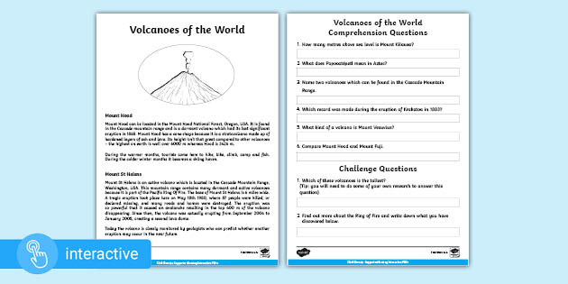 Interactive PDF: World Volcano Activities (teacher made)