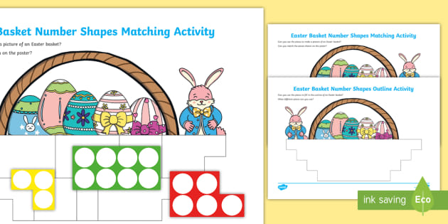 Easter Basket Number Shape Outline and Matching Posters Activity Pack