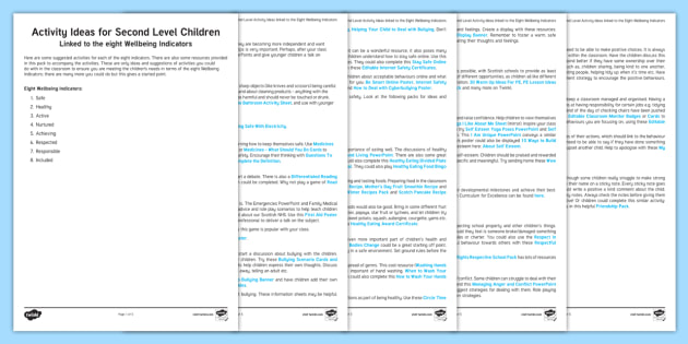 Wellbeing Indicators CfE Second Level Activity and Teaching Ideas