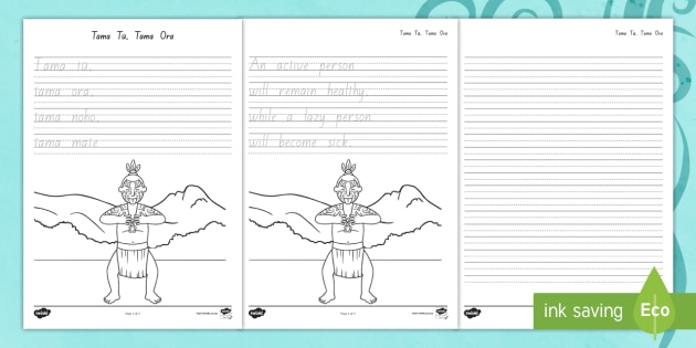 Tama Tū, Tama Ora Handwriting Worksheet