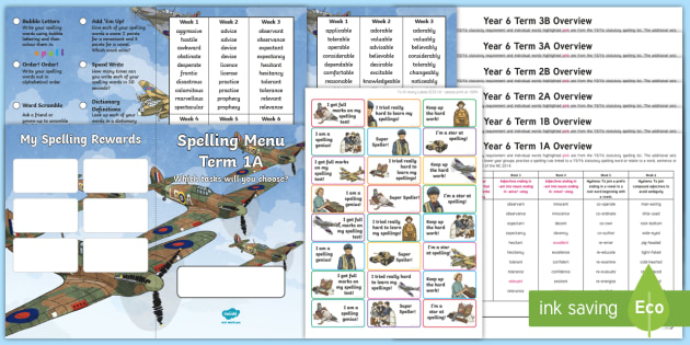 Year 6 World War II Themed Spelling Menu Pack (teacher made)