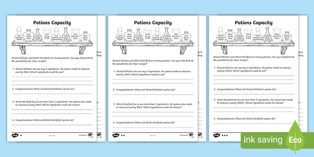 KS1 Potions Capacity Activity (teacher made)
