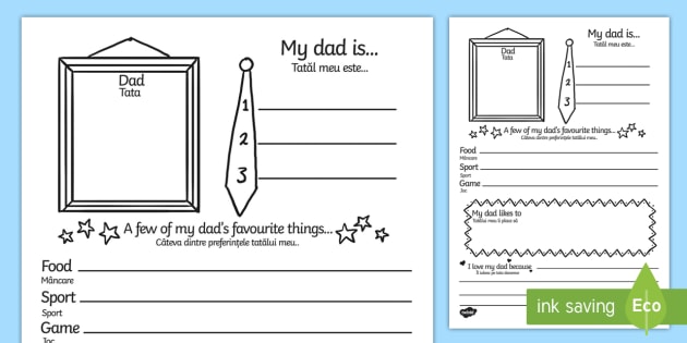 Father's Day 'About My Dad' Writing Frame English/Romanian - Father's Day