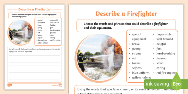 Describe a Firefighter Activity Sheet (teacher made)